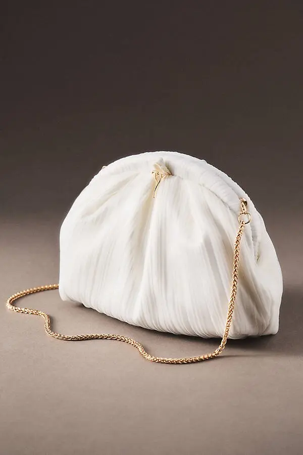 Badgley Mischka Pleated Pouch Clutch With Bow Charm - White