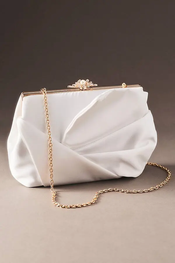 Badgley Mischka Carole Satin Origami Pouch Clutch Bag - White