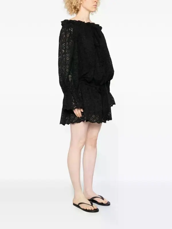 LES FILLES D'EVA Ruffled Lace Mini Dress - Black