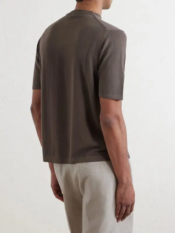 DE PETRILLO Knitted Cotton T-shirt - Brown