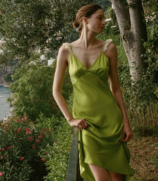 HMD Claire Silk Satin Dress - Chartreuse