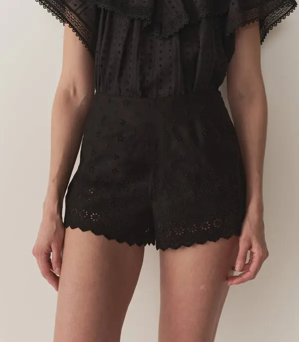 HMD Arbre Embroidered Eyelet Shorts - Black