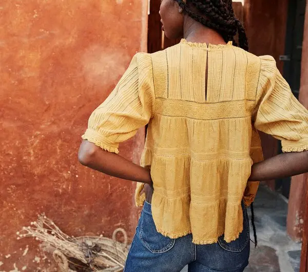 HMD Embroidered Pintucked Top