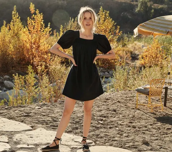 HMD Dôen Earhart Dress With Geometric Smocked Yoke And Puff Sleeves