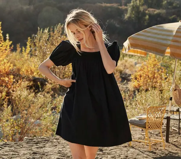 HMD Dôen Earhart Dress With Geometric Smocked Yoke And Puff Sleeves