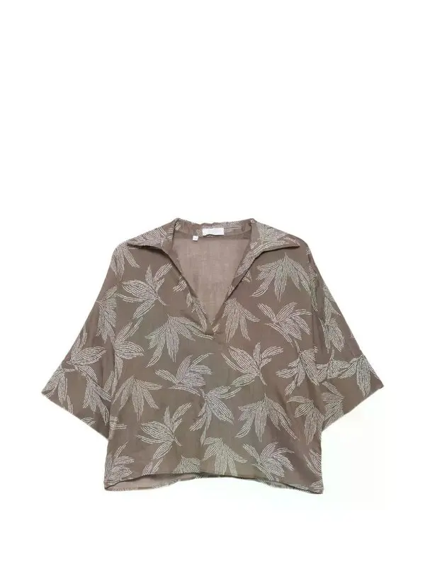 BARBA NAPOLI Leaf-print Blouse - Brown