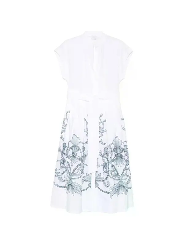 Eleventy Floral Belted Midi Dress - White