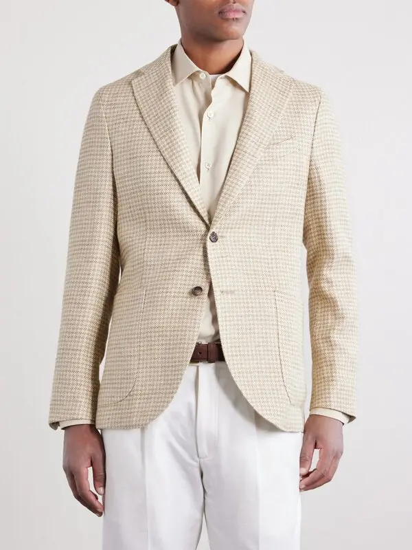 SLOWEAR Houndstooth Linen And Silk-blend Blazer - Neutrals