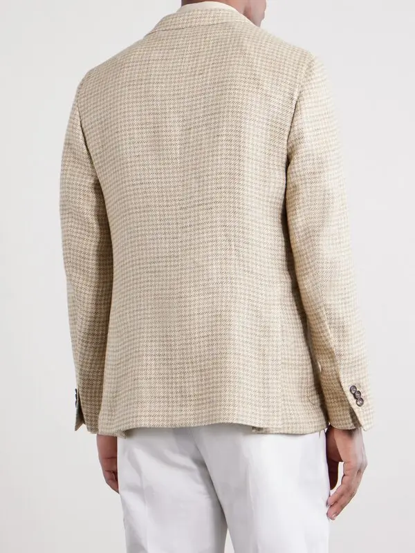 SLOWEAR Houndstooth Linen And Silk-blend Blazer - Neutrals