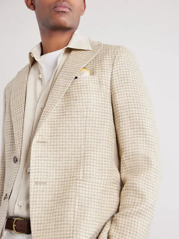 SLOWEAR Houndstooth Linen And Silk-blend Blazer - Neutrals
