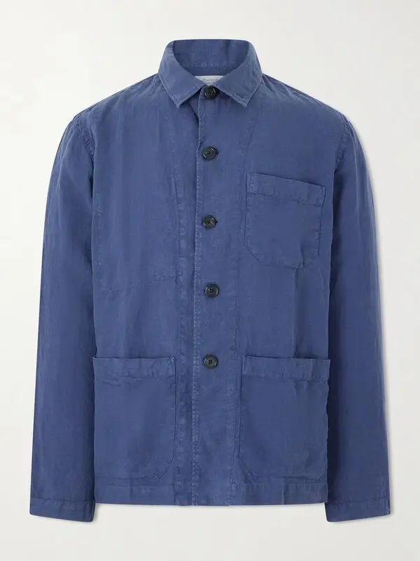 Hartford Perry Linen And Cotton-blend Woven Jacket - Blue
