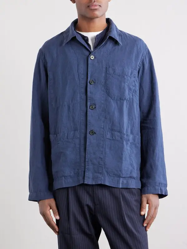 Hartford Perry Linen And Cotton-blend Woven Jacket - Blue