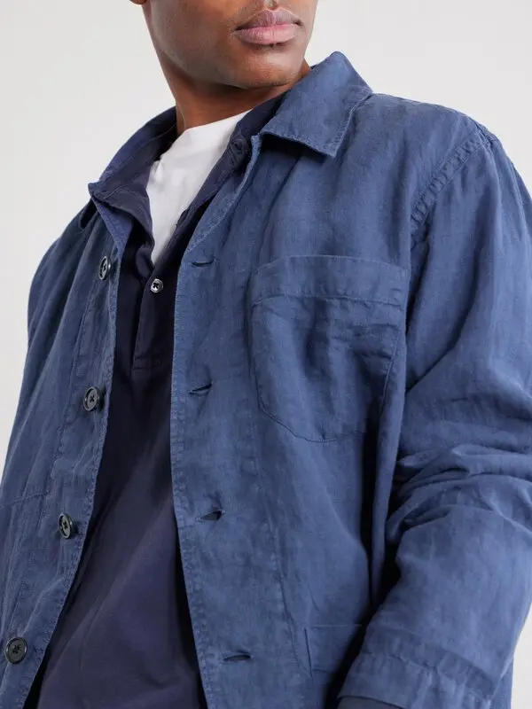 Hartford Perry Linen And Cotton-blend Woven Jacket - Blue