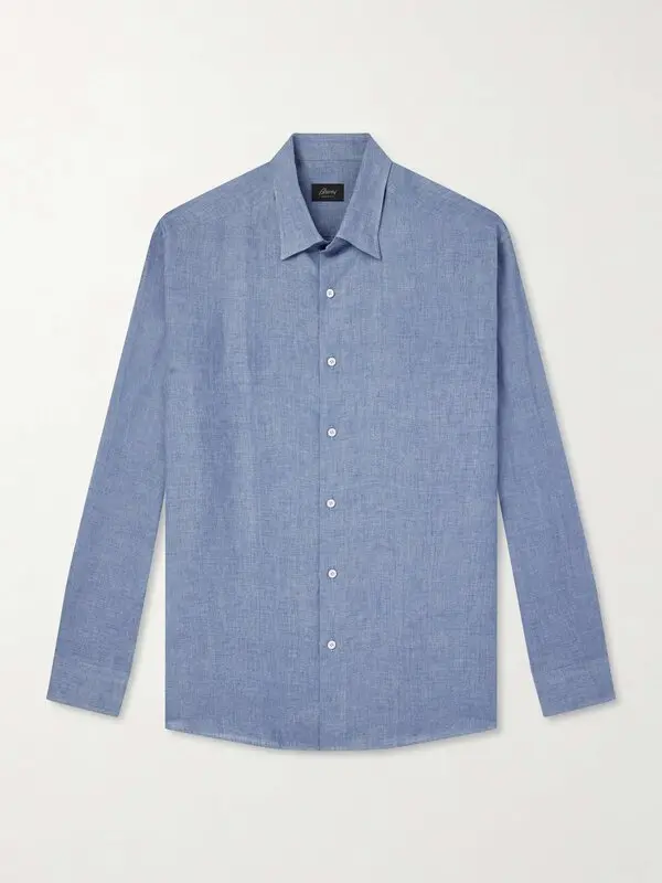Brioni Button-down Collar Linen Shirt - Blue