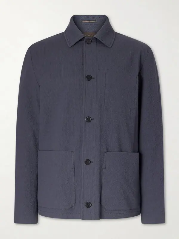 SLOWEAR Cotton And Silk-blend Seersucker Overshirt - Gray