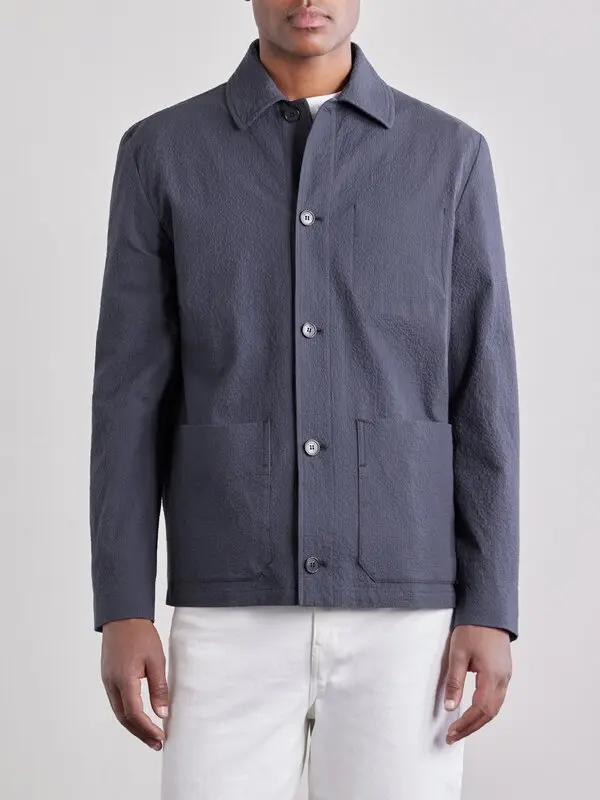 SLOWEAR Cotton And Silk-blend Seersucker Overshirt - Gray