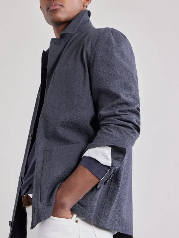 SLOWEAR Cotton And Silk-blend Seersucker Overshirt - Gray