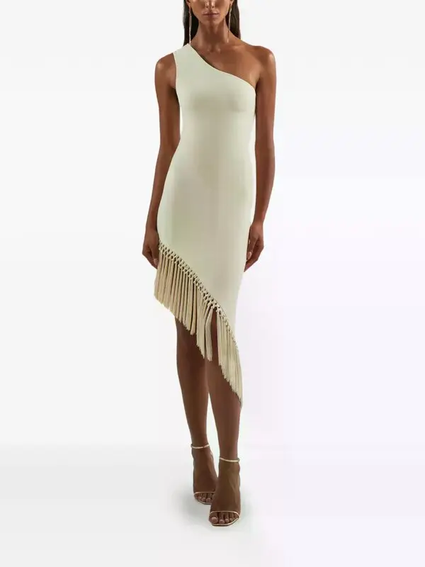 TALLER MARMO One-shoulder Fringe-trim Midi Dress