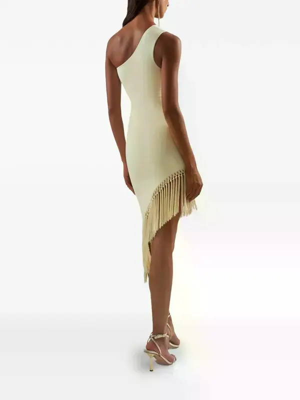 TALLER MARMO One-shoulder Fringe-trim Midi Dress