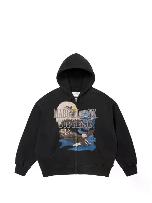 Supreme X Mm6 Maison Margiela Eagle-print Zipped Hoodie - Black
