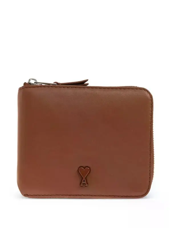 Ami Logo-appliqué Leather Wallet - Brown