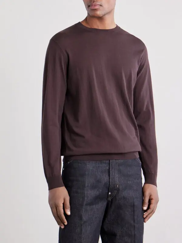 PIACENZA CASHMERE 1733 Cotton Crewneck Sweater - Brown