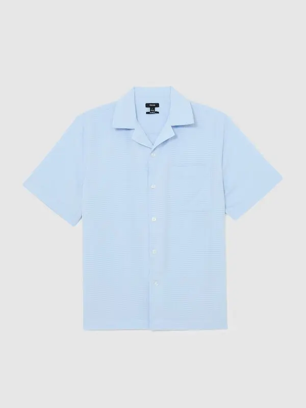 REISS Eclipse Textured Cuban-collar Short-sleeve Shirt - Soft Blue