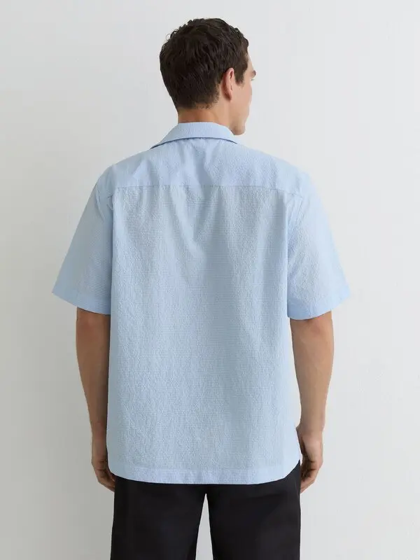 REISS Eclipse Textured Cuban-collar Short-sleeve Shirt - Soft Blue