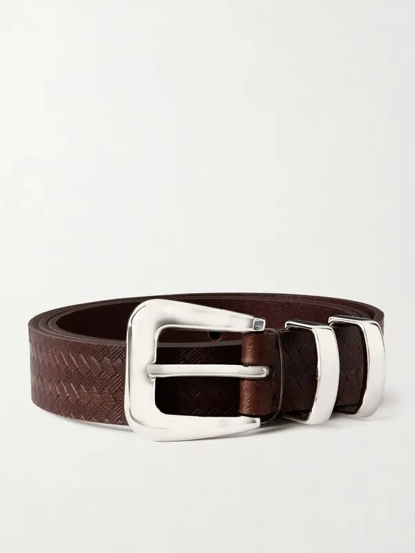 Brunello Cucinelli 2cm Croc-effect Leather Belt - Brown
