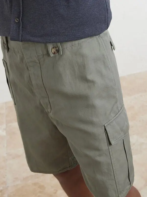 Brunello Cucinelli Straight-leg Cotton And Linen-blend Canvas Bermuda Shorts - Green