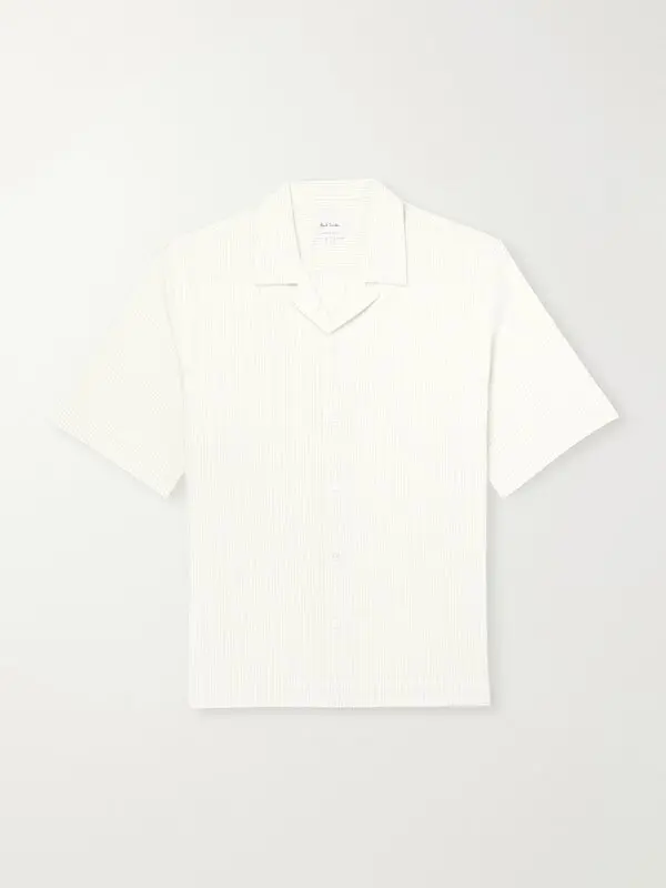 Paul Smith Camp-collar Striped Cotton-seersucker Shirt - White