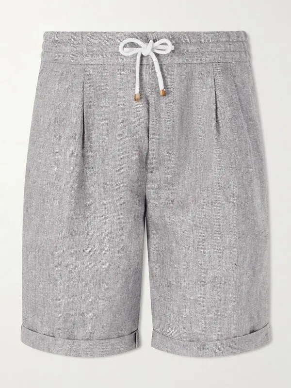Brunello Cucinelli Hemp And Linen-blend Drawstring Bermuda Shorts - Gray
