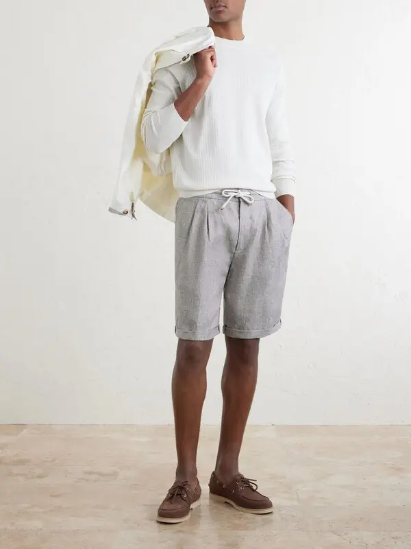Brunello Cucinelli Hemp And Linen-blend Drawstring Bermuda Shorts - Gray