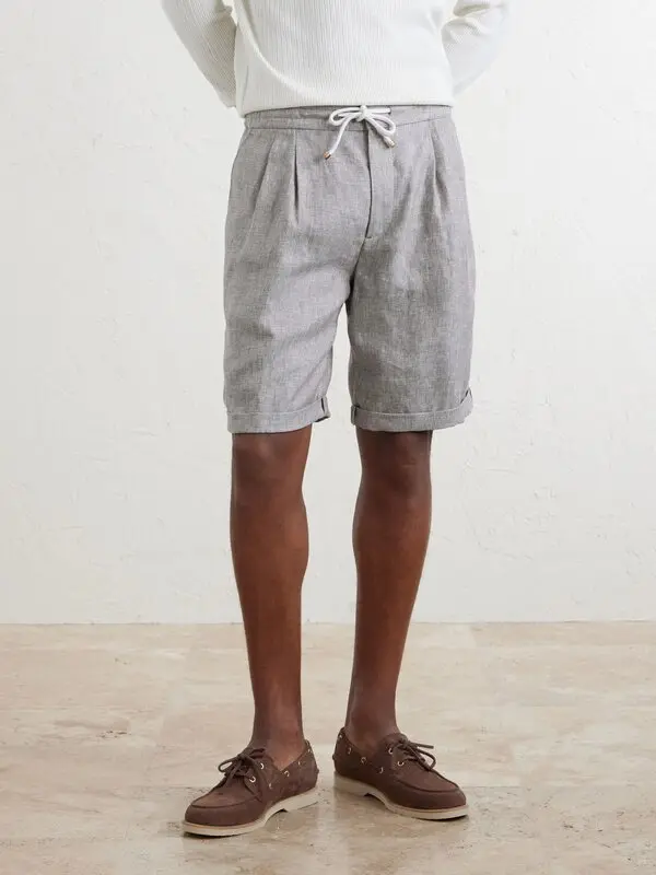 Brunello Cucinelli Hemp And Linen-blend Drawstring Bermuda Shorts - Gray