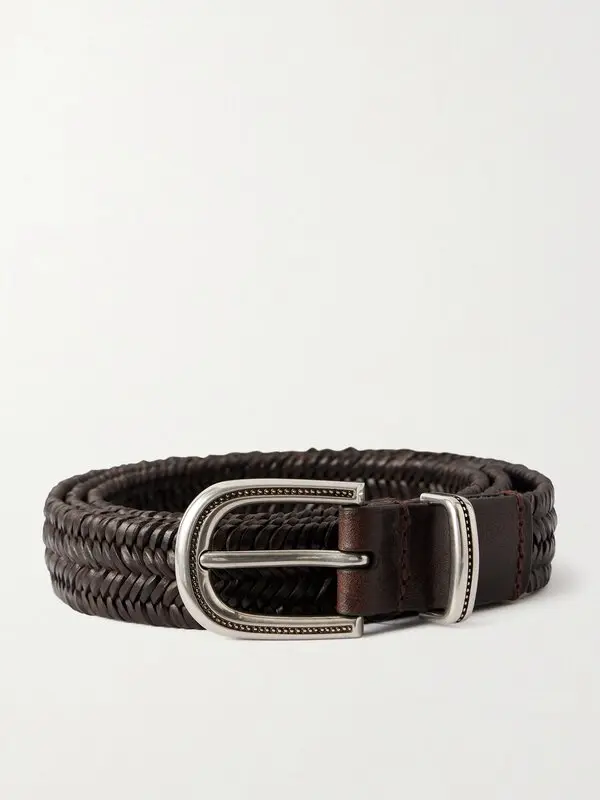 Brunello Cucinelli 2cm Woven Leather Belt - Brown