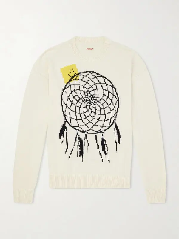 Kapital Peckish Dream Catcher Intarsia Cotton-blend Sweater - Neutrals