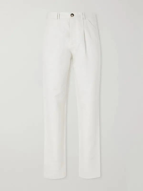 Brunello Cucinelli Slim-fit Cotton And Linen-blend Trousers - Neutrals