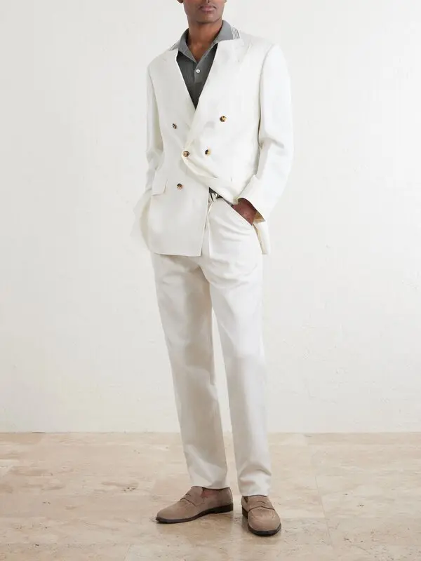 Brunello Cucinelli Slim-fit Cotton And Linen-blend Trousers - Neutrals