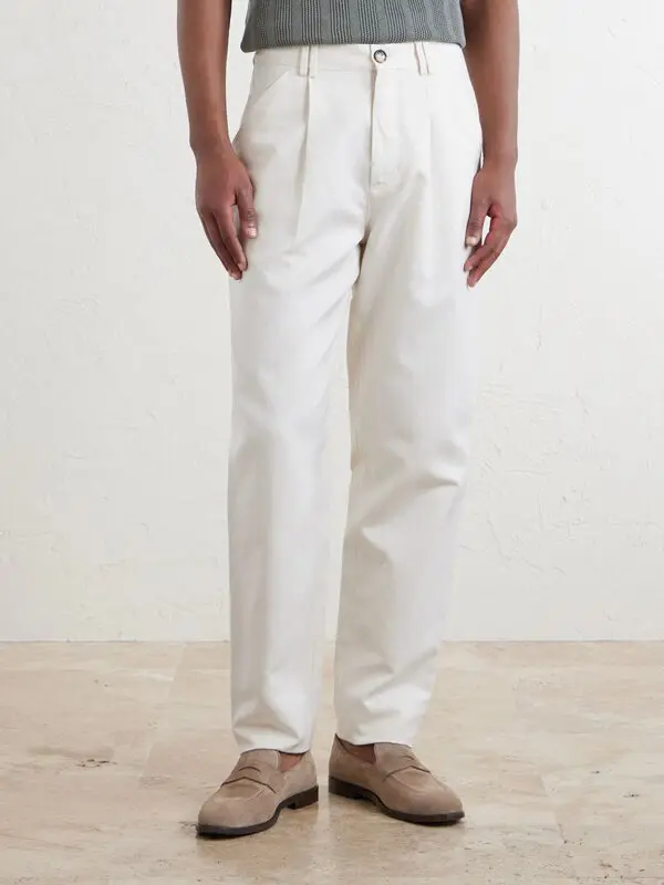 Brunello Cucinelli Slim-fit Cotton And Linen-blend Trousers - Neutrals