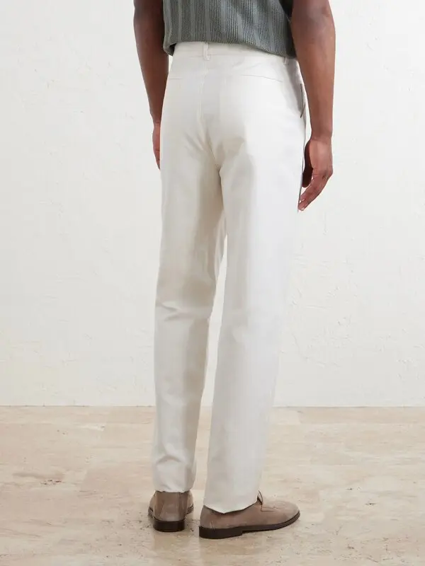 Brunello Cucinelli Slim-fit Cotton And Linen-blend Trousers - Neutrals