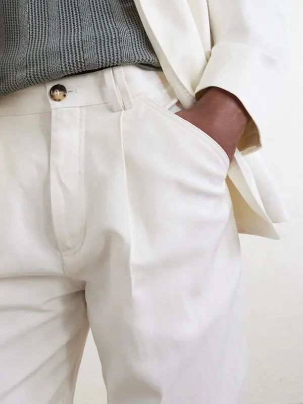 Brunello Cucinelli Slim-fit Cotton And Linen-blend Trousers - Neutrals