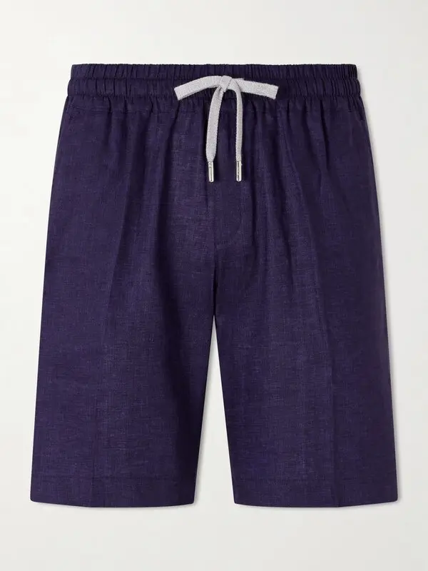 Fedeli Alfa Straight-leg Linen Shorts - Blue