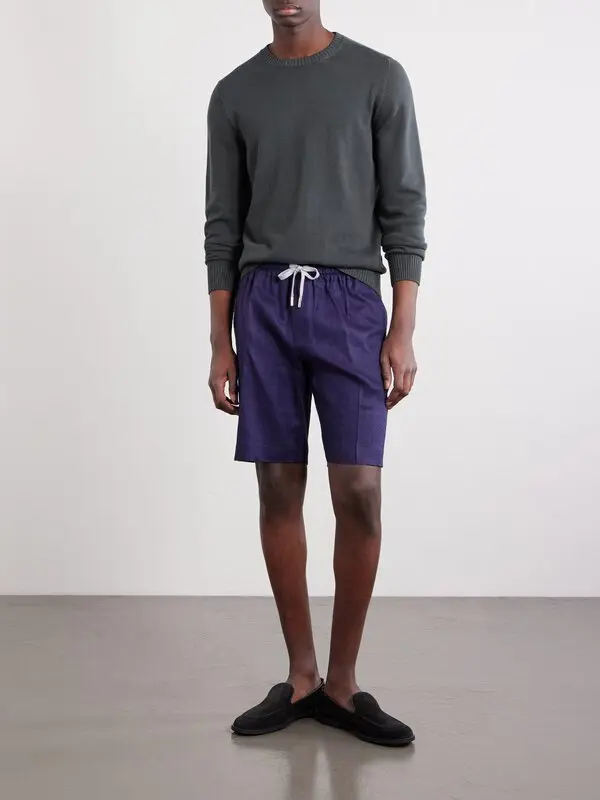 Fedeli Alfa Straight-leg Linen Shorts - Blue