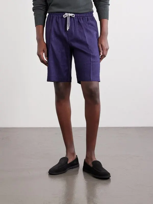 Fedeli Alfa Straight-leg Linen Shorts - Blue