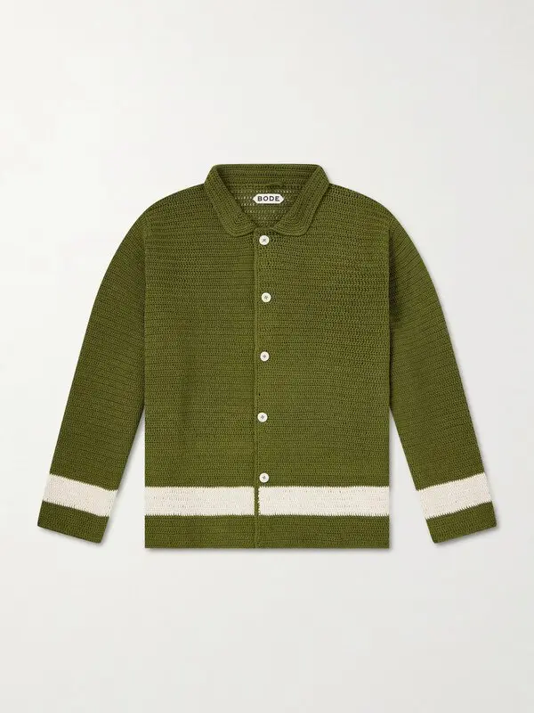 BODE Marsh Striped Crocheted Cotton Shirt
