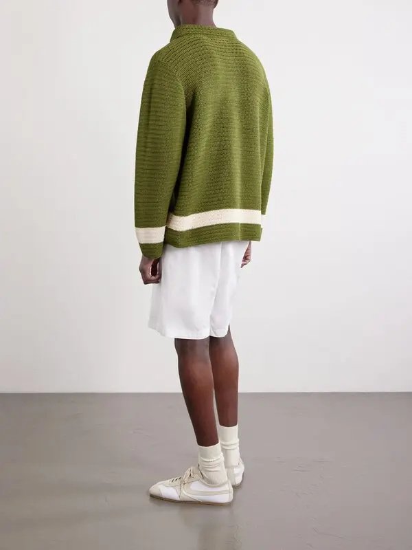 BODE Marsh Striped Crocheted Cotton Shirt