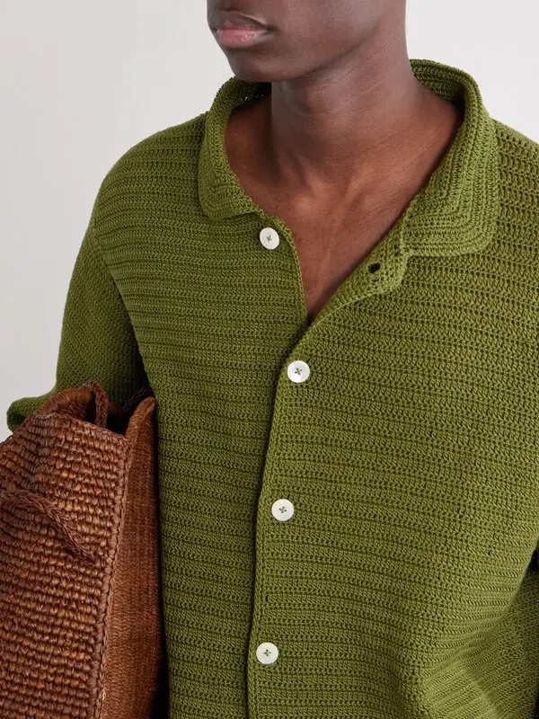 BODE Marsh Striped Crocheted Cotton Shirt