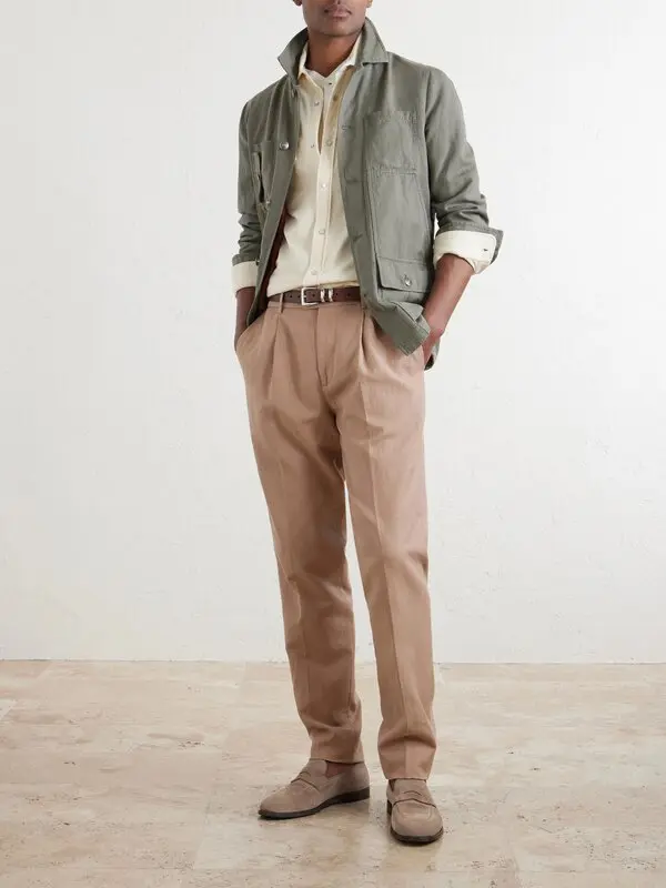 Brunello Cucinelli Cotton And Linen-blend Jacket - Green