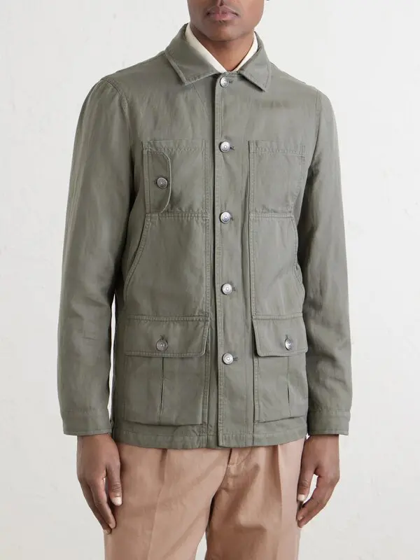 Brunello Cucinelli Cotton And Linen-blend Jacket - Green