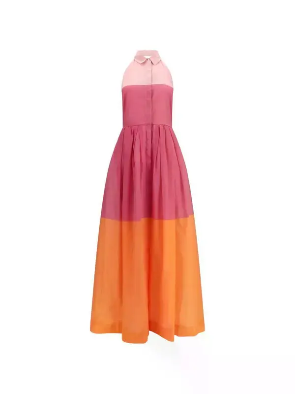 SARA ROKA Mariaedna Colour-block Pleated Maxi Dress - Orange